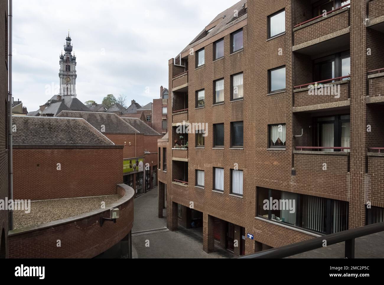 Architectural detail of the historic center of the Belgian city of Mons ...