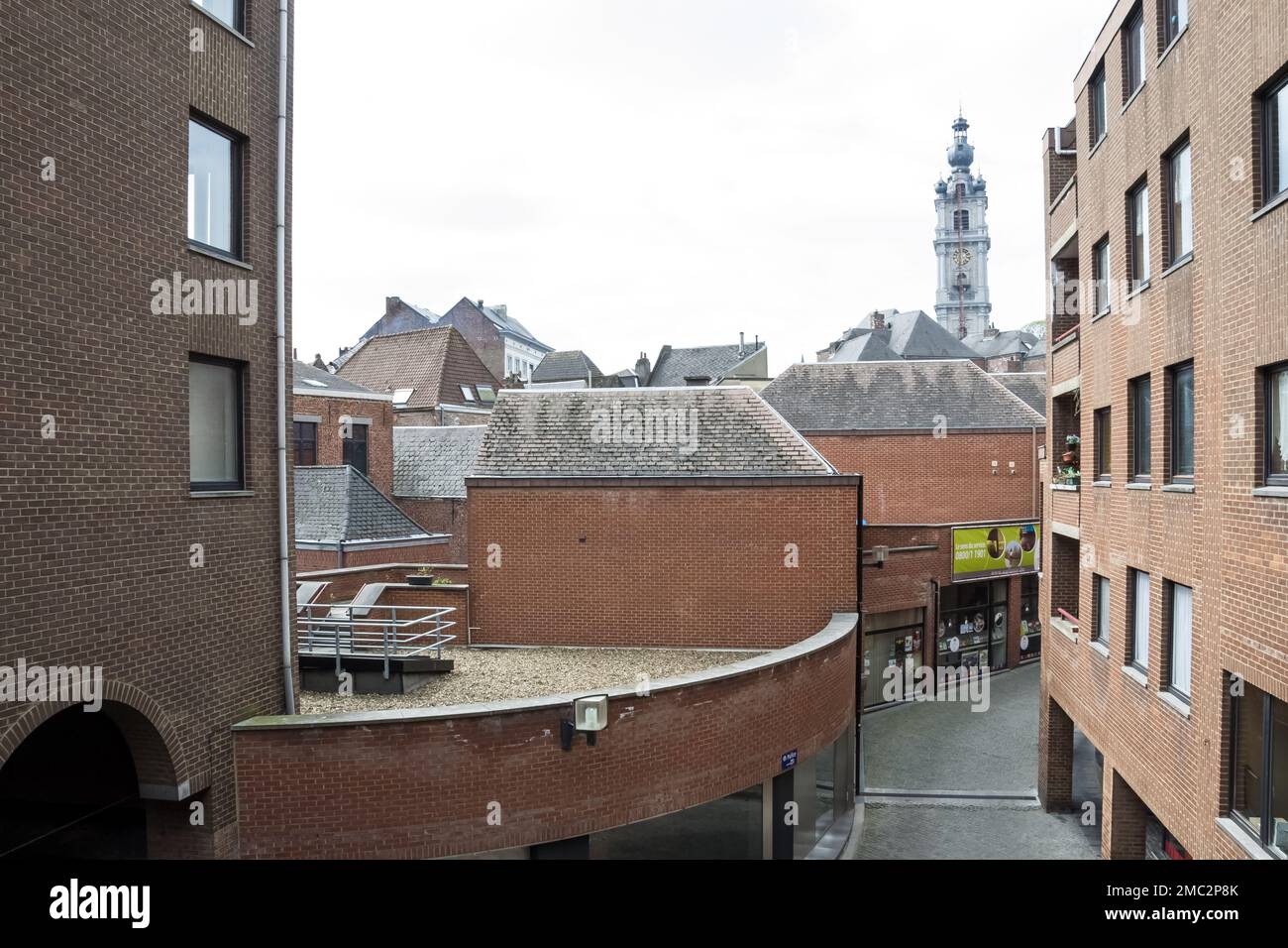 Architectural detail of the historic center of the Belgian city of Mons ...