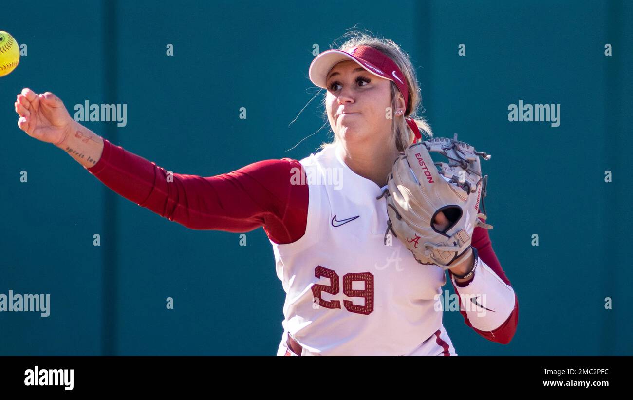 Alabama infielder Ashley Prange (29) during an NCAA softball game on Sunday, Feb. 20, 2022, in ...