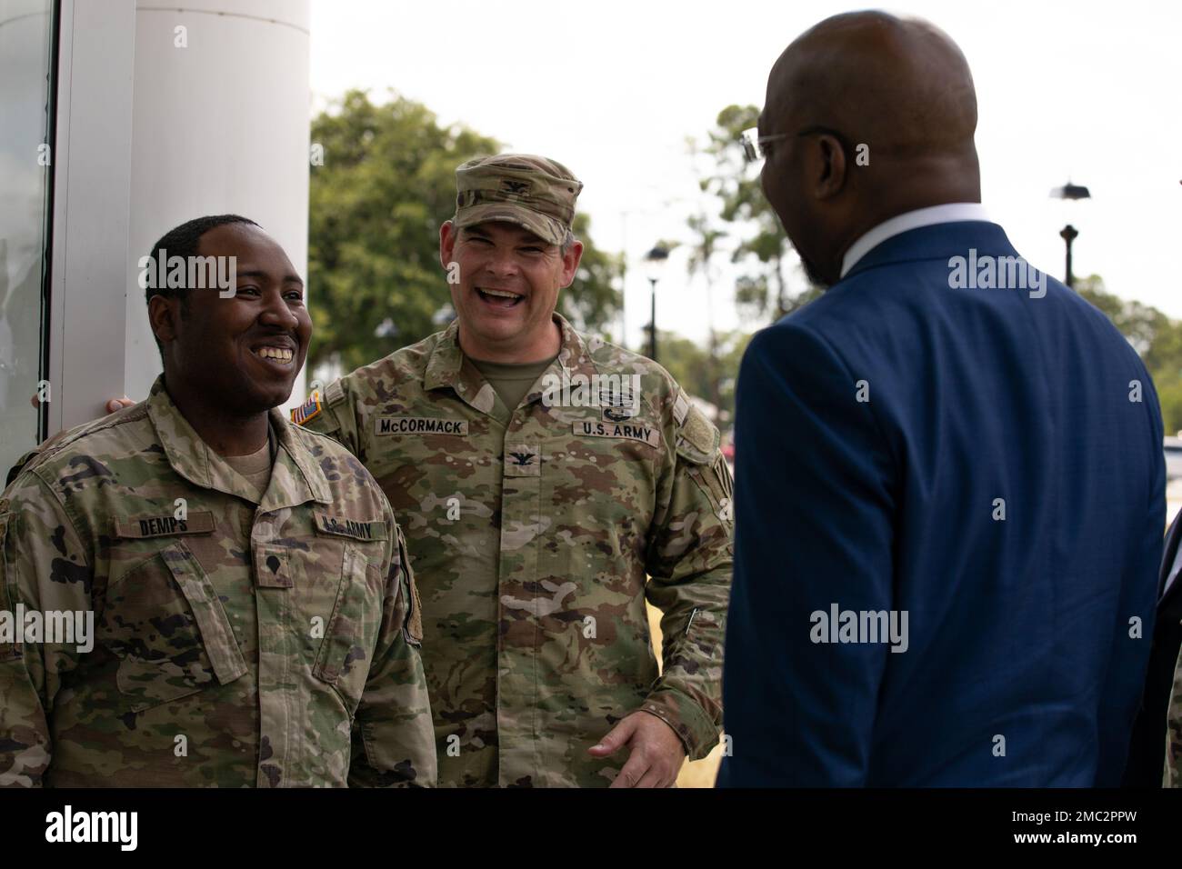 U.S. Senator from Georgia Raphael Warnock has a conversation with Spc ...