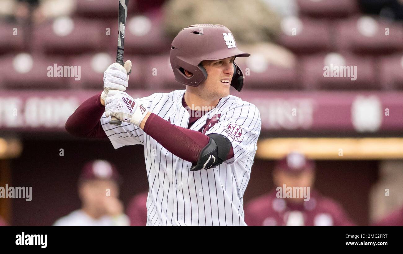 Mississippi State infielder RJ Yeager (4) during an NCAA baseball game ...