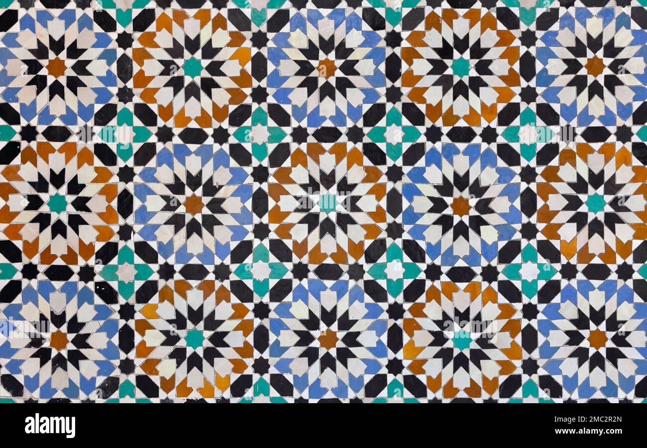 textures of ancient moroccan ceramic mosaic with geometric and floral ...