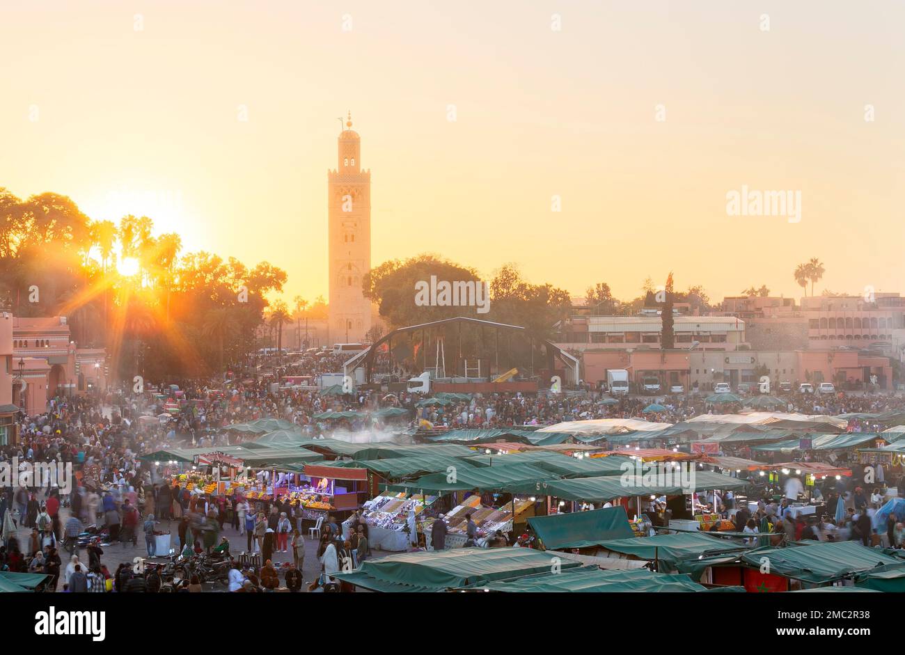 Sunset on Jamaa el Fna (also Jemaa el-Fnaa, Djema el-Fna or Djemaa el ...