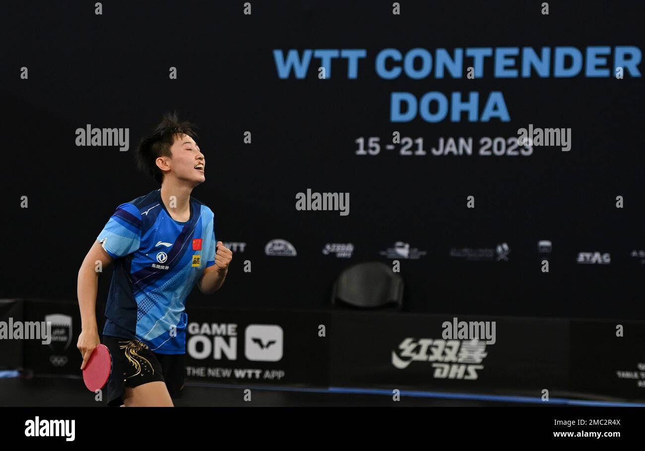 Doha, Qatar. 21st Jan, 2023. Fan Siqi celebrates scoring during the ...