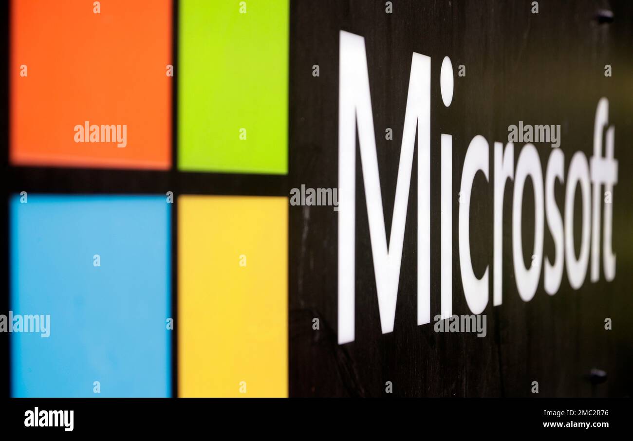 FILE - The Microsoft company logo is displayed at their offices in ...