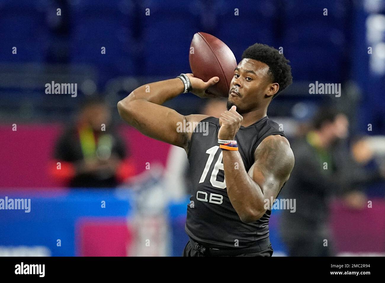 Liberty quarterback Malik Willis runs a drill during the NFL football ...