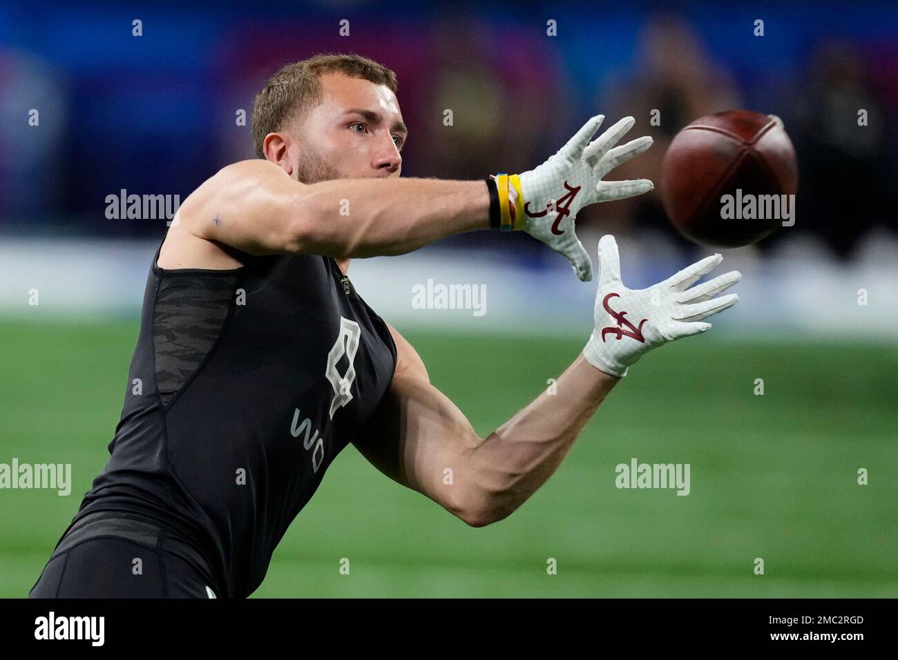 Alabama wide receiver Slade Bolden catches a pass during a drill at the ...