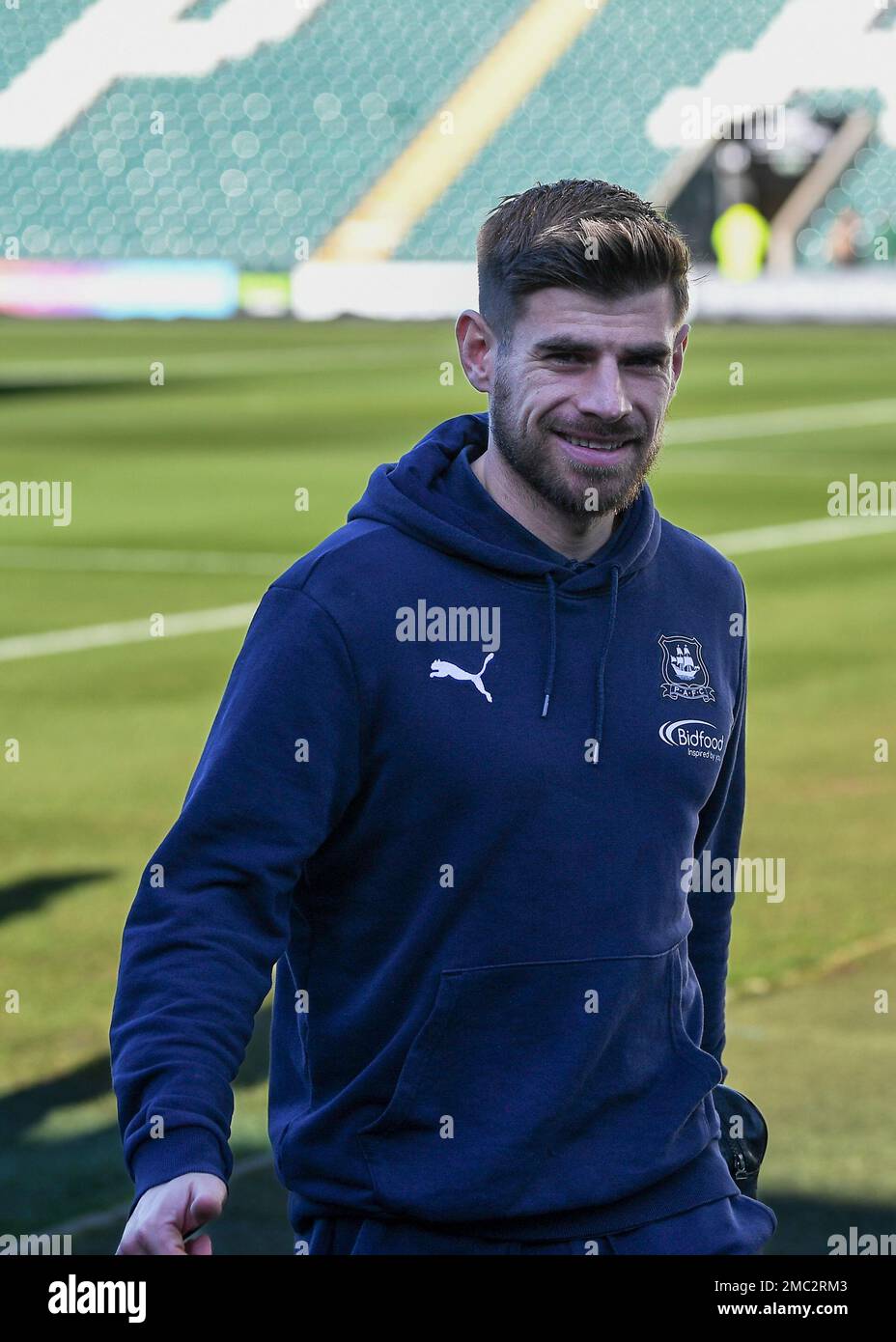 Plymouth Argyle midfielder Joe Edwards (8) arrives during the Sky Bet ...