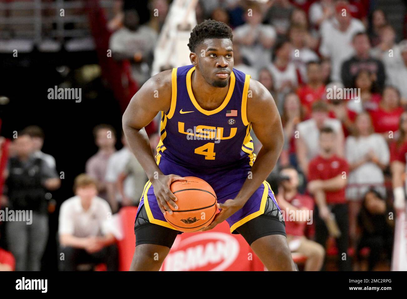 LSU forward Darius Days (4) runs a play against Arkansas during the ...
