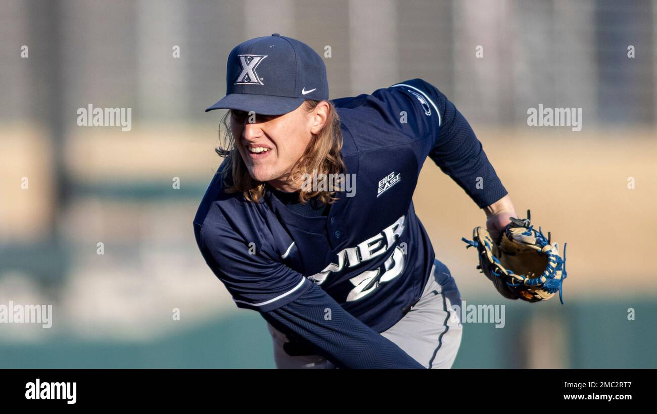 Xavier pitcher Luke Bell (25) during an NCAA baseball game on Friday ...