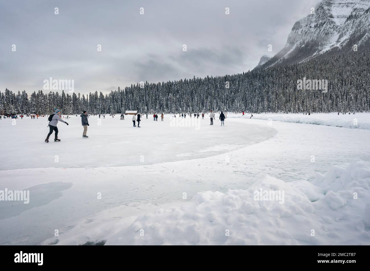 Lake Louise, Alberta, Canada – January 15, 2023: A large group of ...