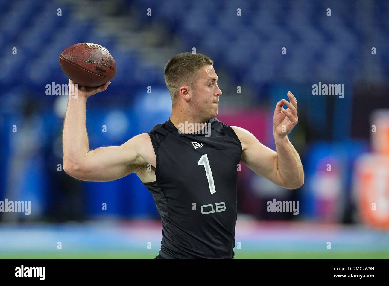 Notre Dame quarterback Jack Coan runs a drill during the NFL football ...