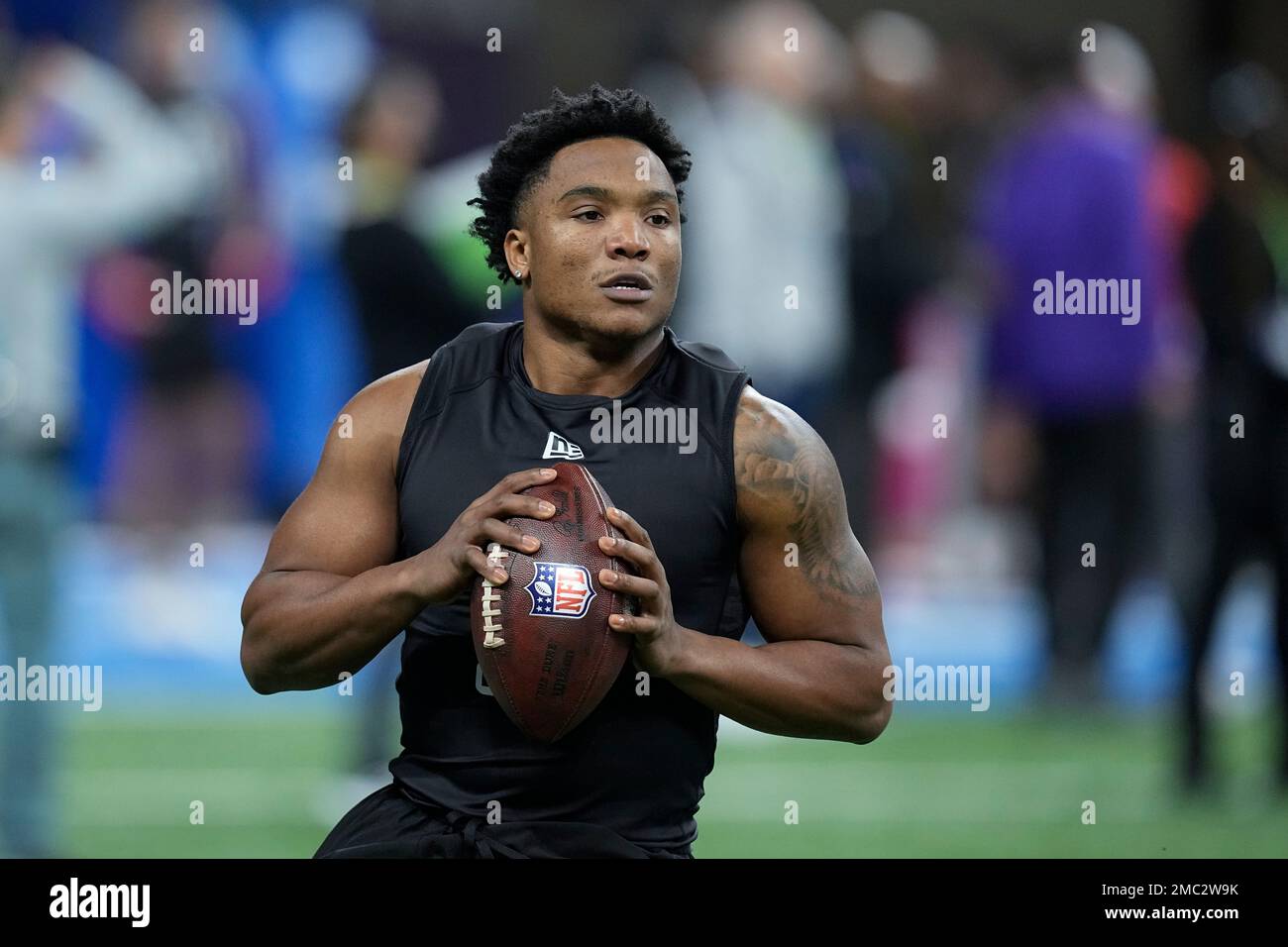 Miami quarterback D'Eriq King runs a drill during the NFL football ...