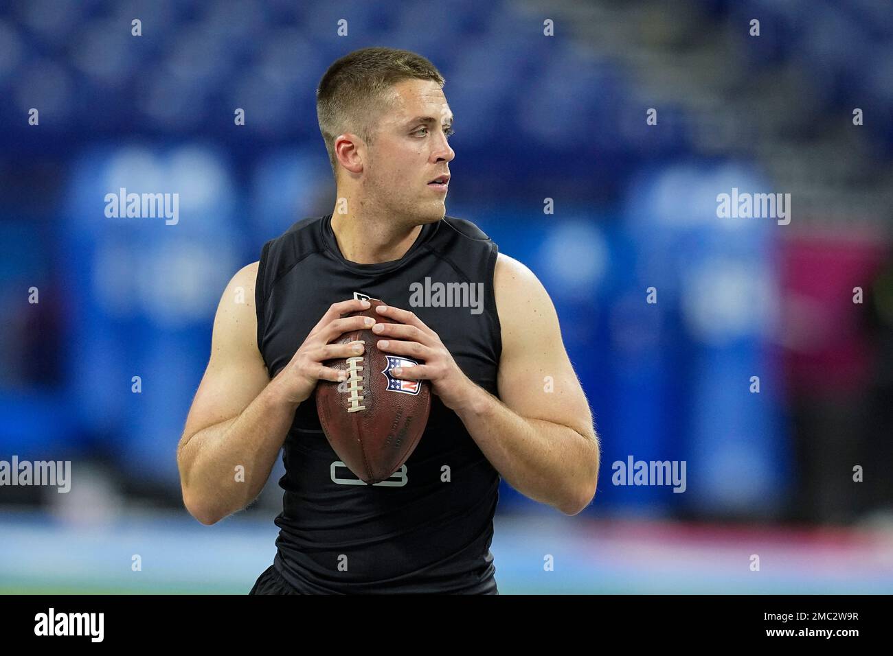 Notre Dame quarterback Jack Coan runs a drill during the NFL football ...