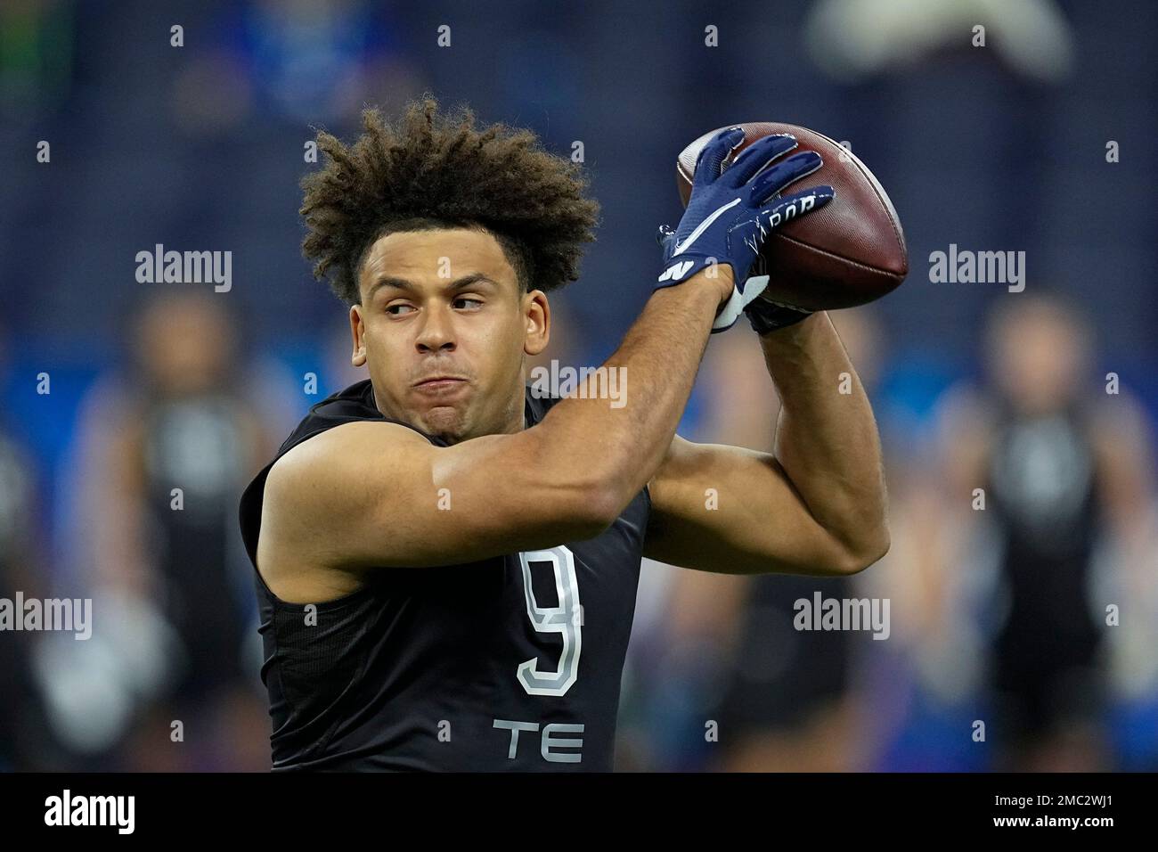 Michigan State tight end Connor Heyward runs a drill during the NFL ...