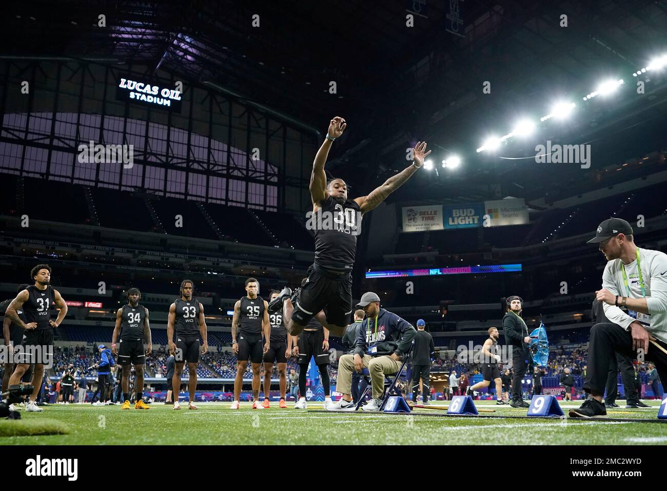Mississippi's Braylon Sanders (30) participates in the broad jump at ...
