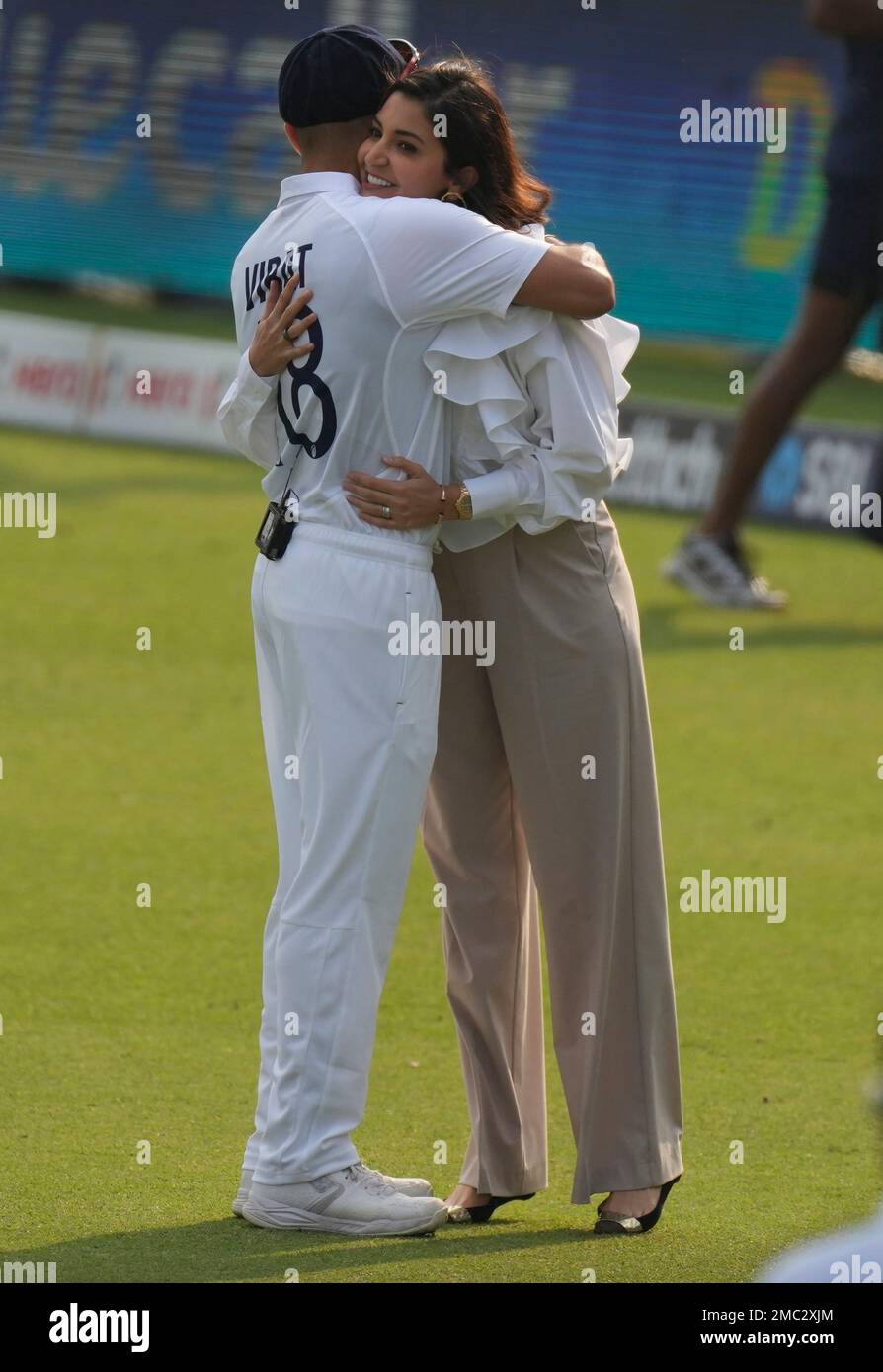 India's Virat Kohli hugs his wife and Bollywood actress Anshuka Sharma ...