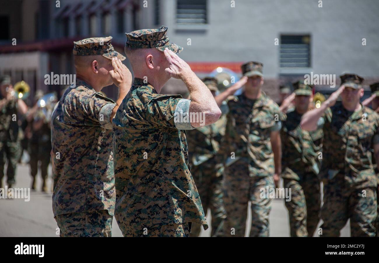 U.S. Marine Corps Col. Coby Moran, left, the outgoing commanding ...