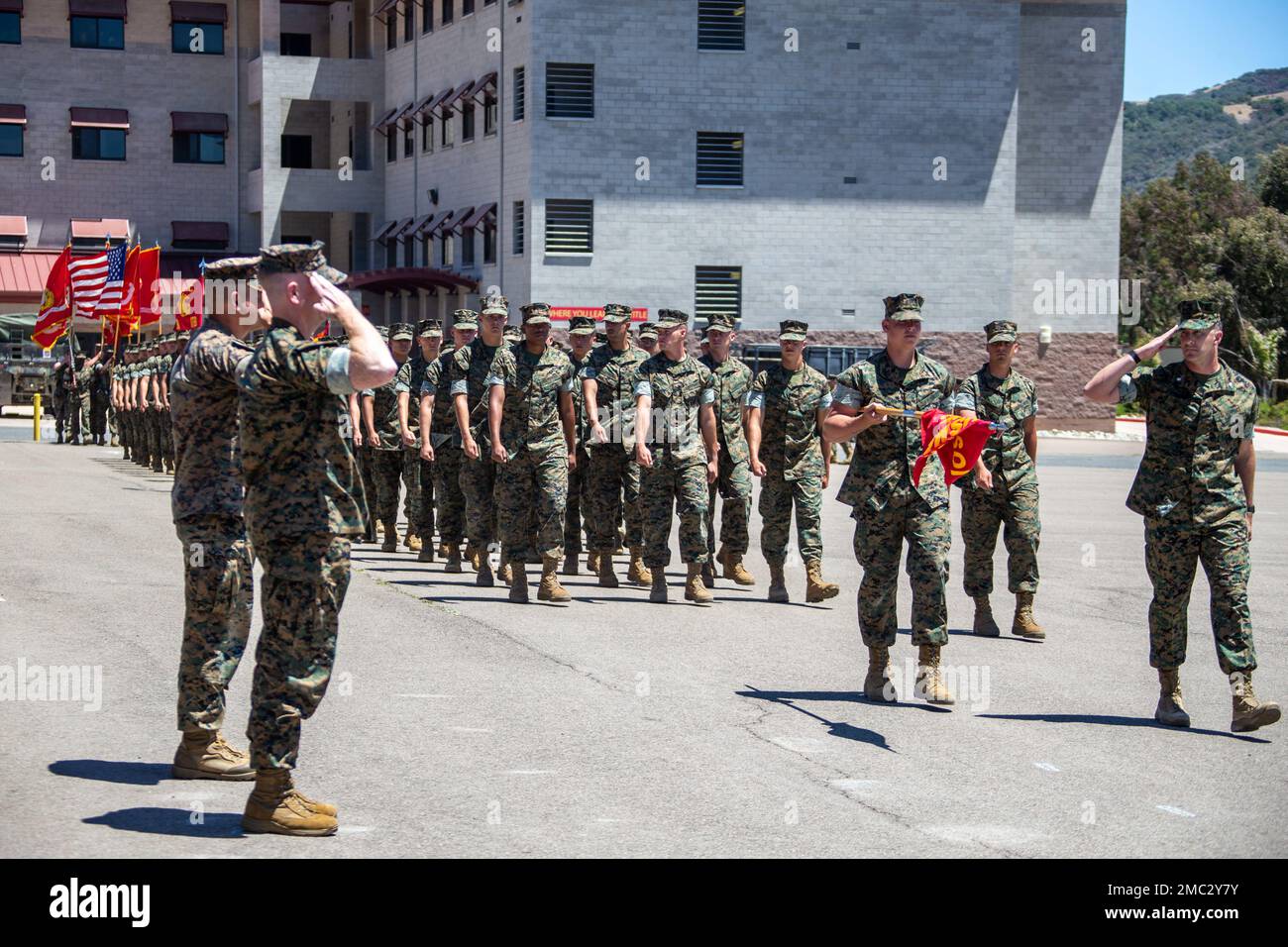 U.S. Marine Corps Col. Coby Moran, left, the outgoing commanding ...