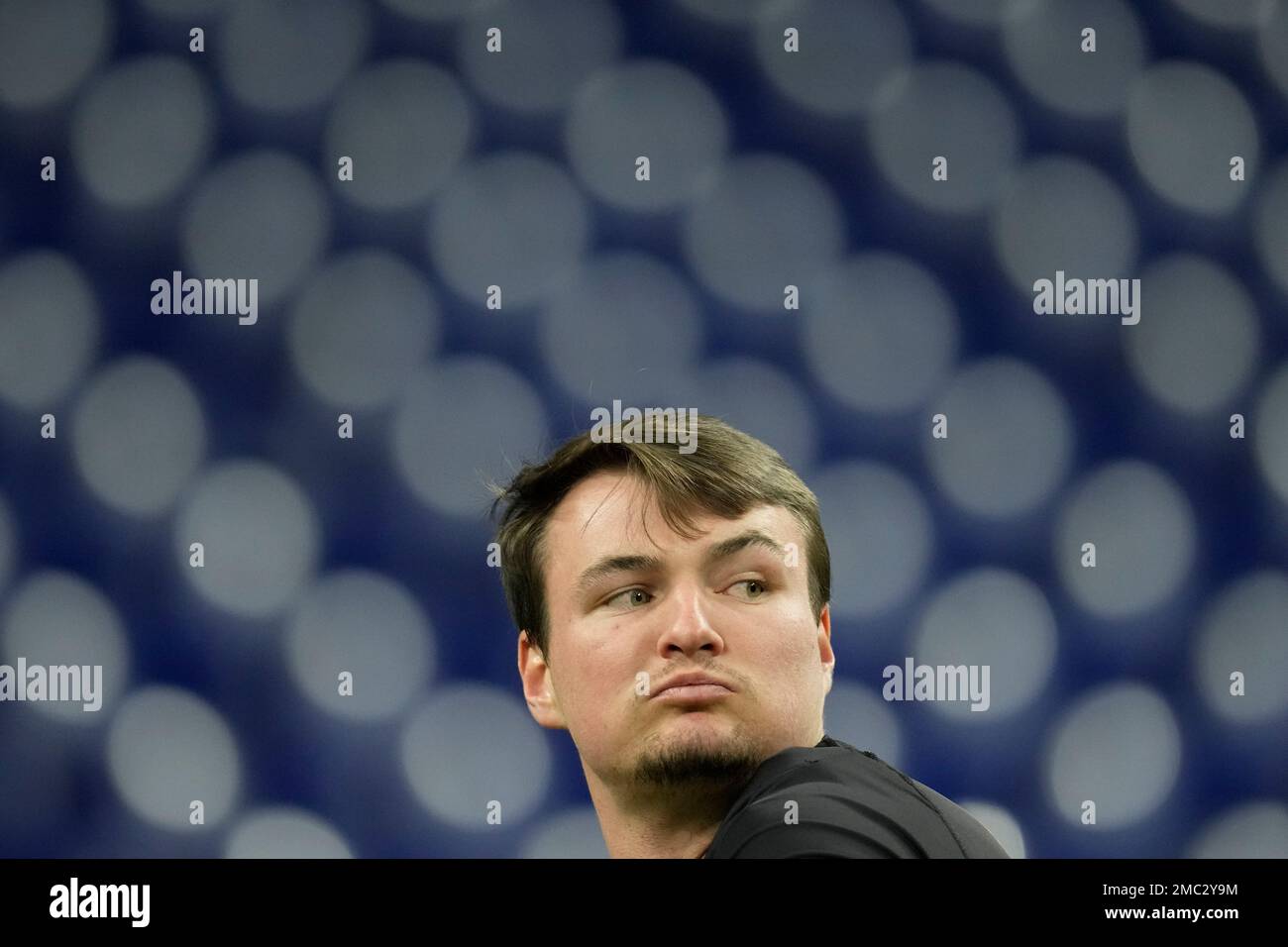 Nevada quarterback Carson Strong throws a pass during a drill at the ...