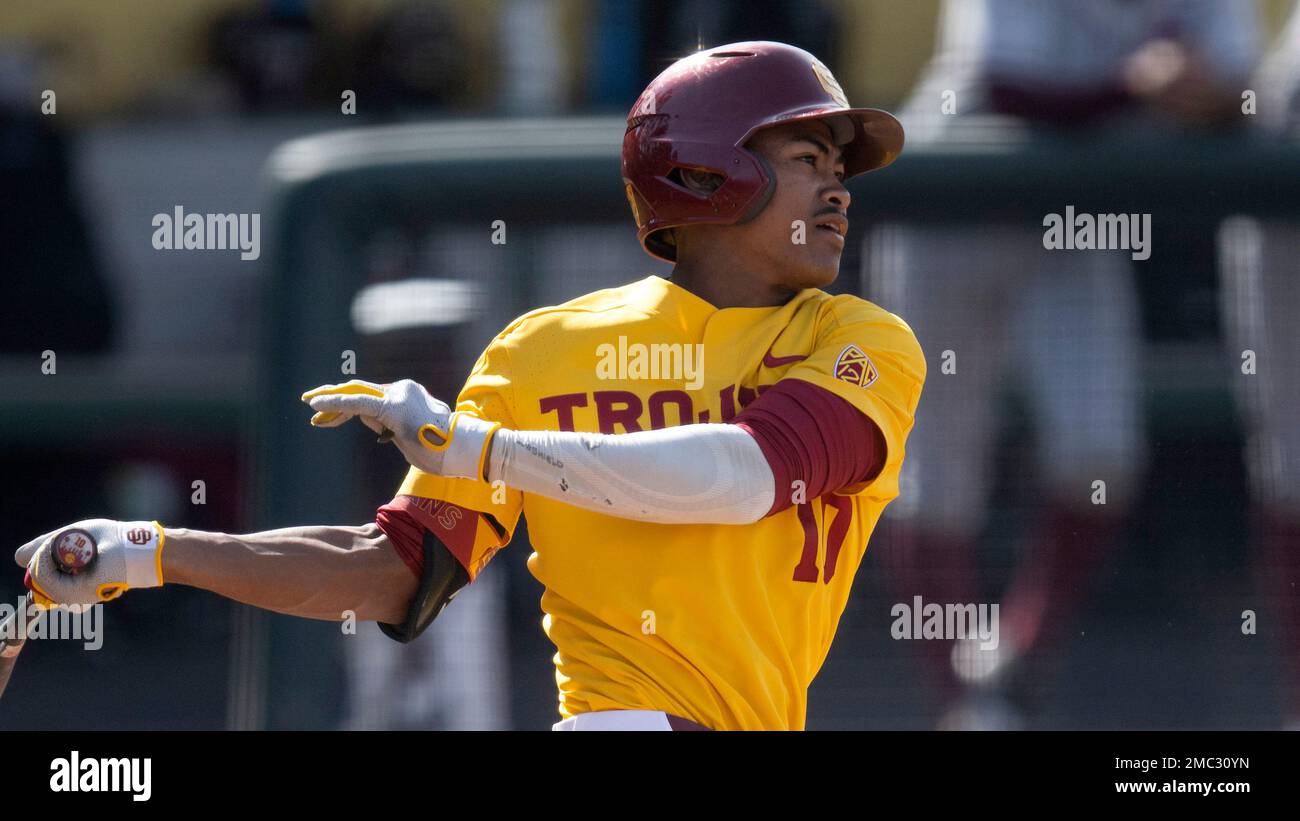 Southern California's Tyresse Turner (10) swings during an NCAA ...