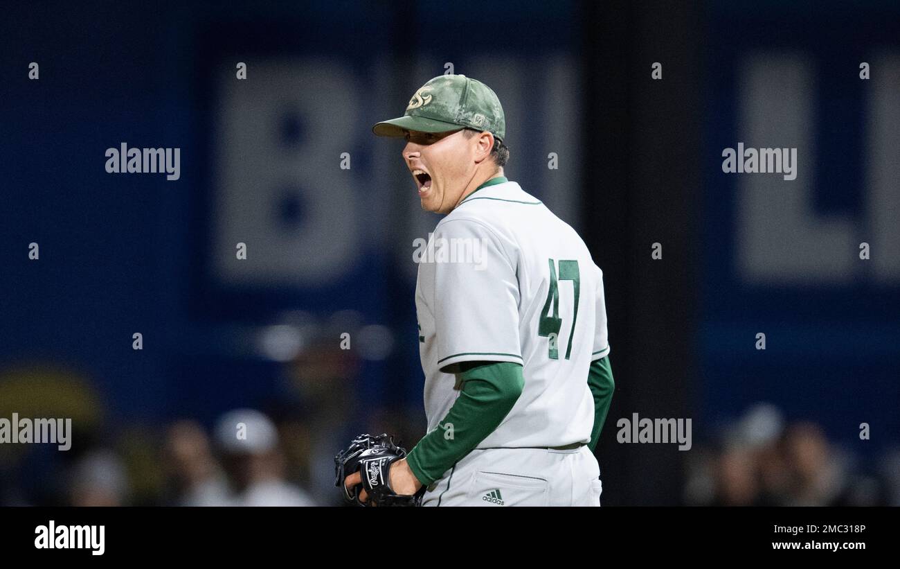 Sacramento State relief pitcher Jack Zalasky (47) reacts during an NCAA ...