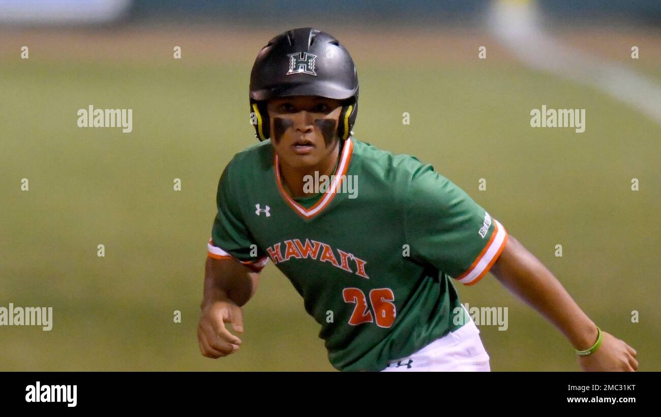 Hawaii utility Jacob Igawa (26) during an NCAA baseball game on Monday ...