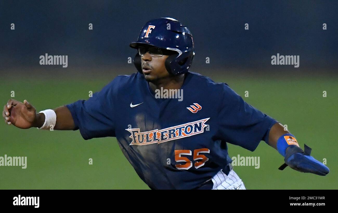 Cal St. Fullerton outfielder Damone Hale (55) during an NCAA baseball ...