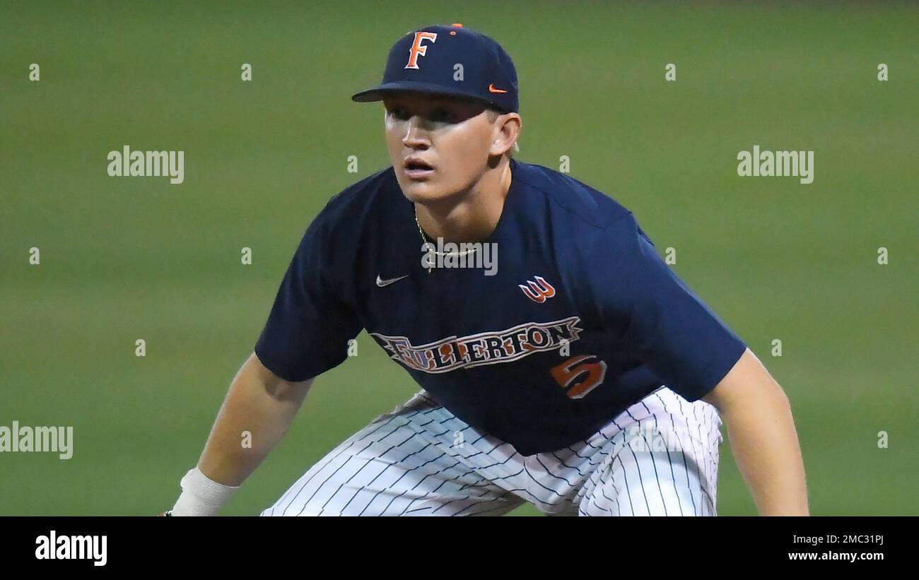 Cal St. Fullerton outfielder Caden Connor (5) during an NCAA baseball ...