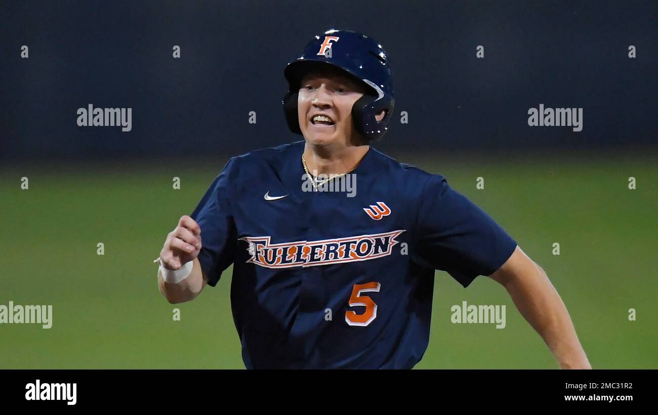 Cal St. Fullerton outfielder Caden Connor (5) during an NCAA baseball ...
