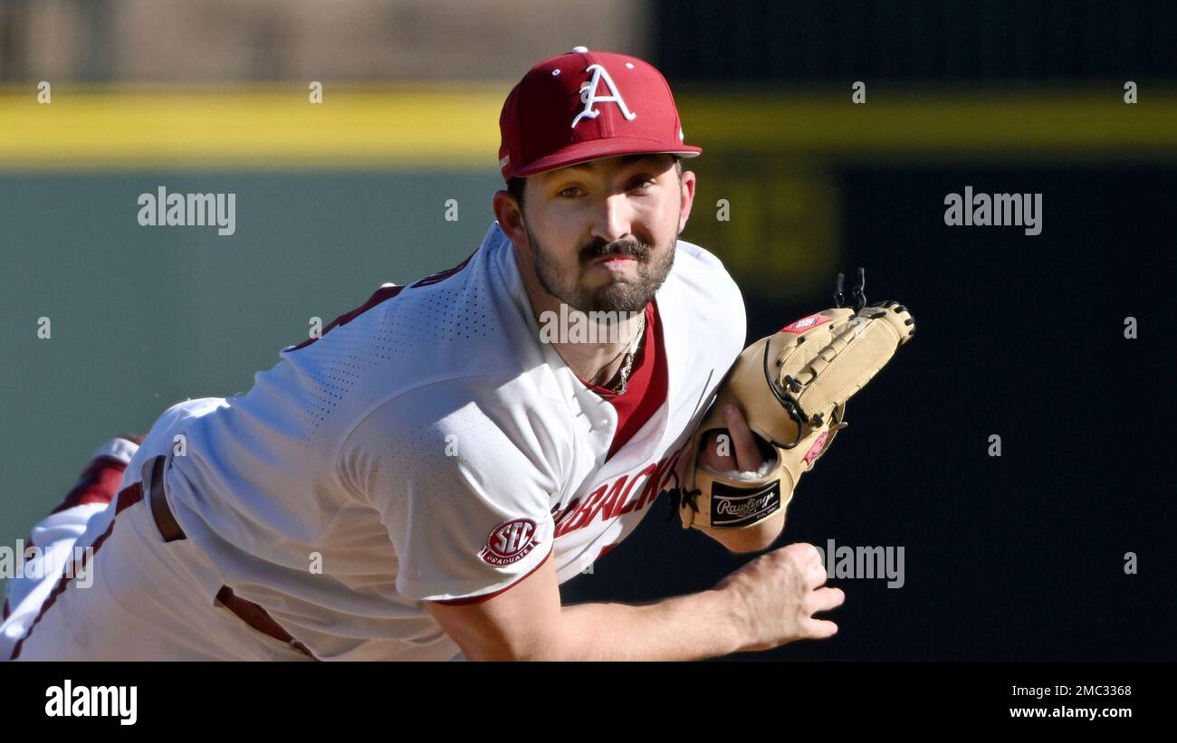 Arkansas pitcher Connor Noland (13) throws against Illinois State ...