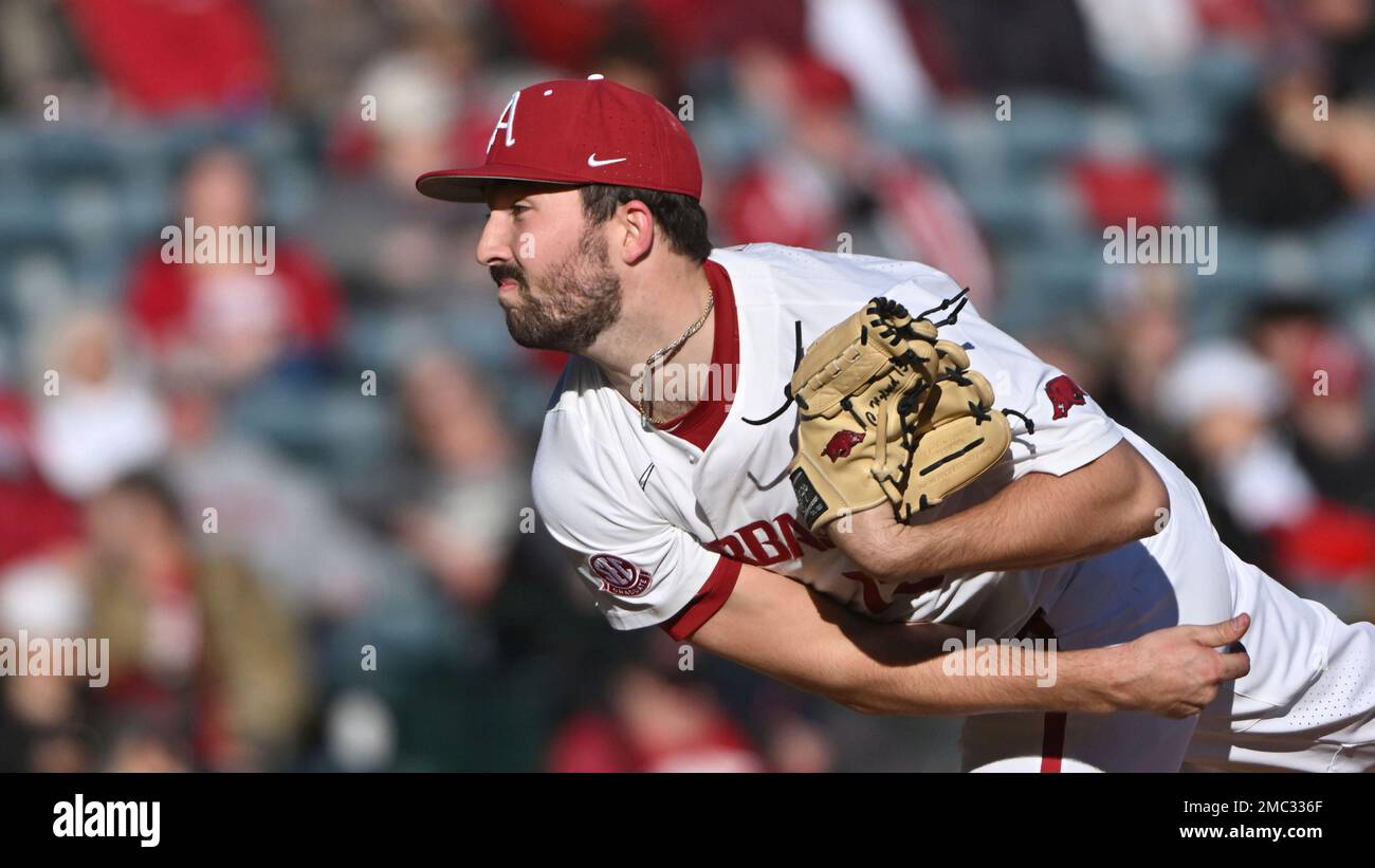 Arkansas pitcher Connor Noland (13) throws against Illinois State ...
