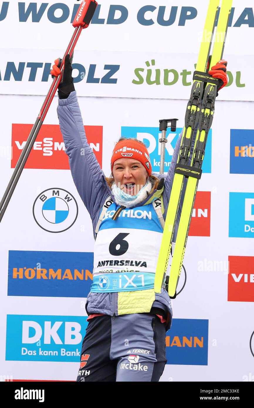 January 21, 2023, ANTHOLZ/ANTERSELVA, ITALY: Winner Denise Herrmann ...
