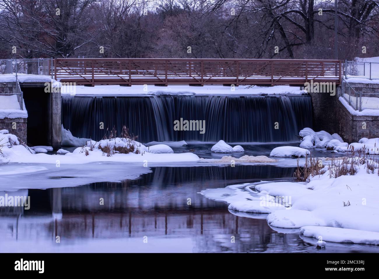 Beautiful blue morning light of winter at the D. D. Kennedy Dam of the ...
