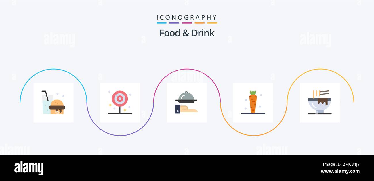 Food And Drink Flat 5 Icon Pack Including veg. drink. lollipop. carrot. serving Stock Vector ...