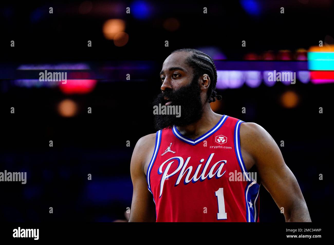 Philadelphia 76ers' James Harden plays during an NBA basketball game ...