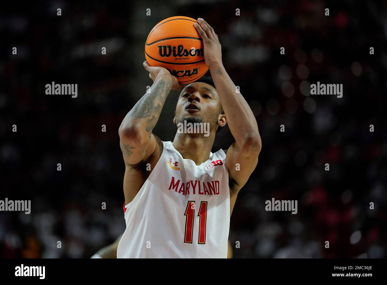 Maryland guard Xavier Green shoots against Ohio State during the second ...