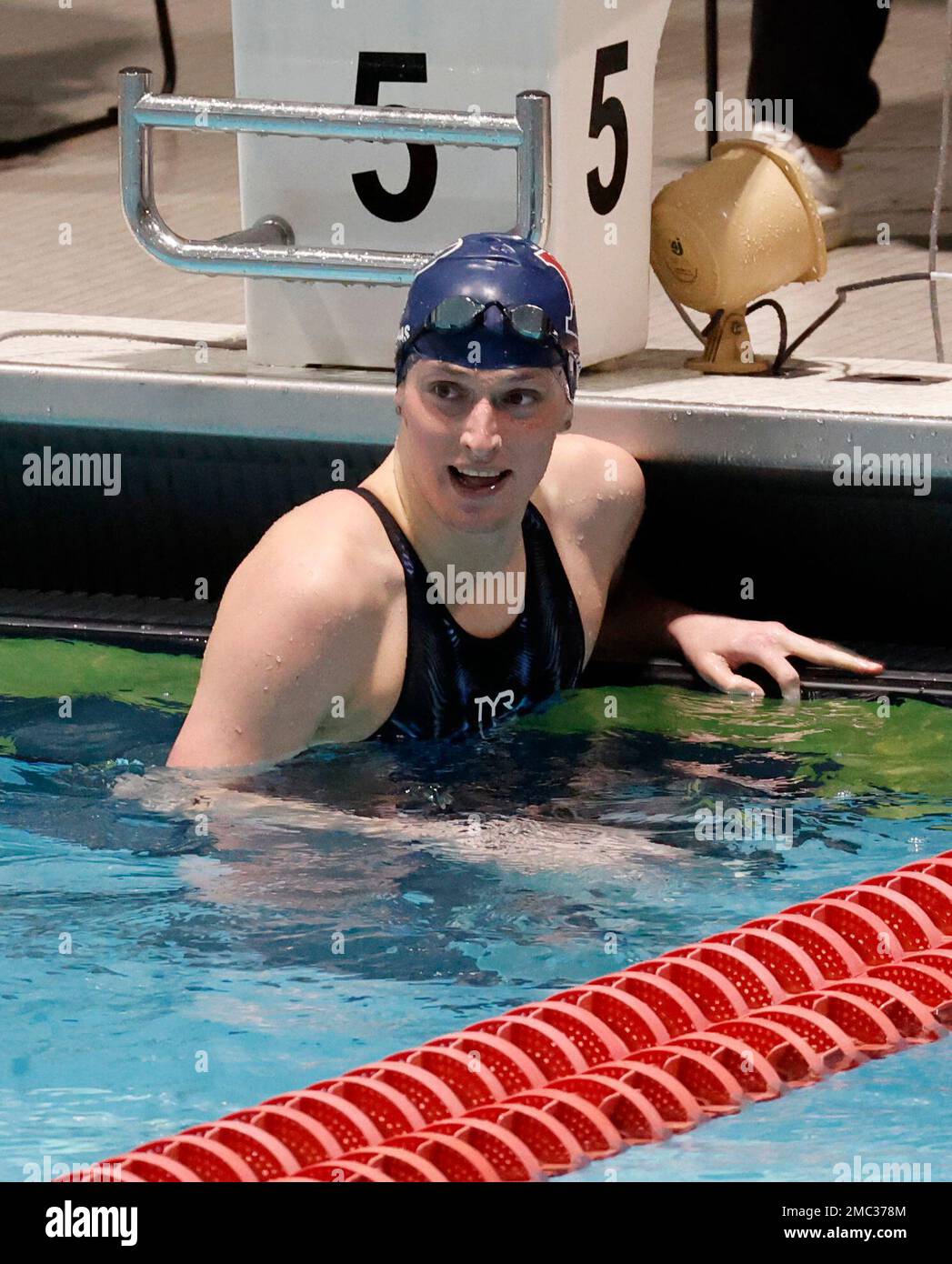 Pennsylvania's Lia Thomas smiles after winning the 100-yard freestyle ...