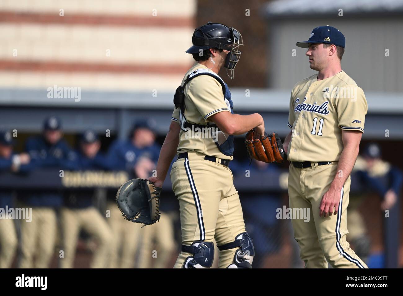 George Washington catcher Tim Nicholson and pitcher Jonathan Brus ...