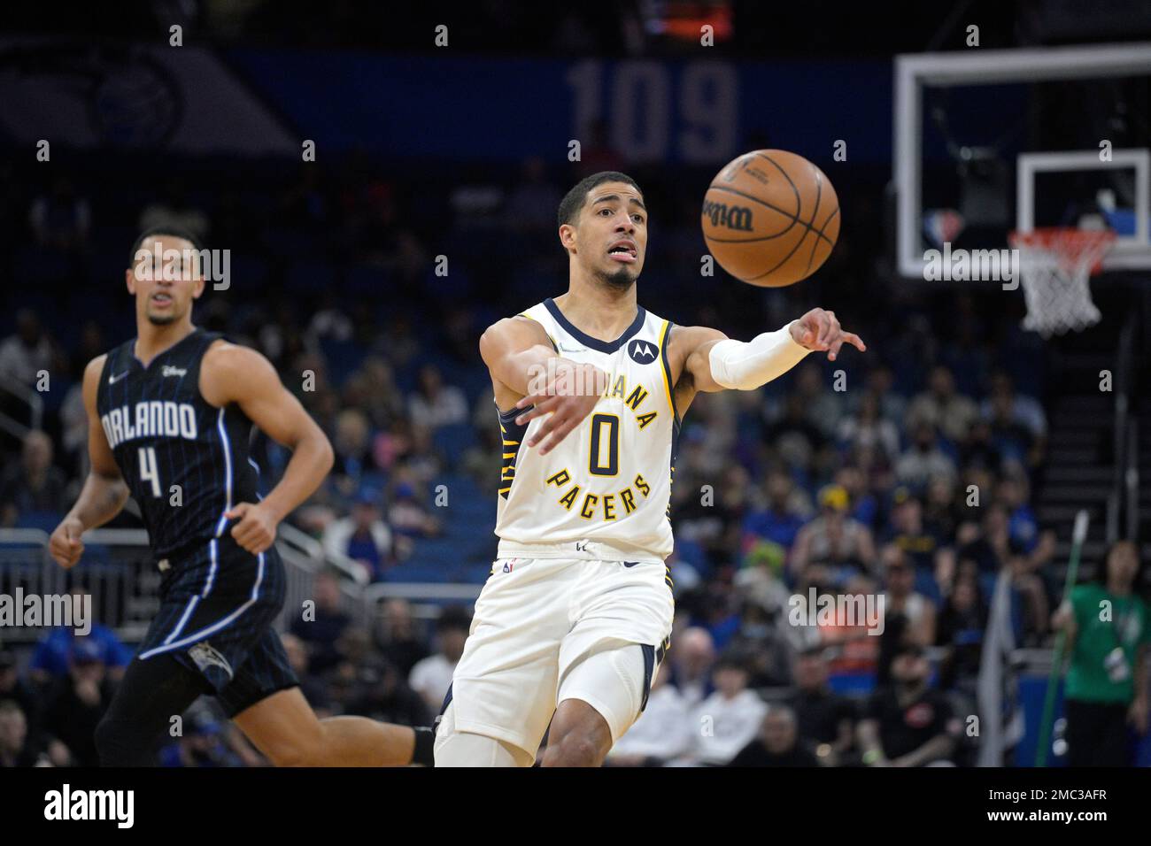 Indiana Pacers guard Tyrese Haliburton (0) passes the ball during the ...