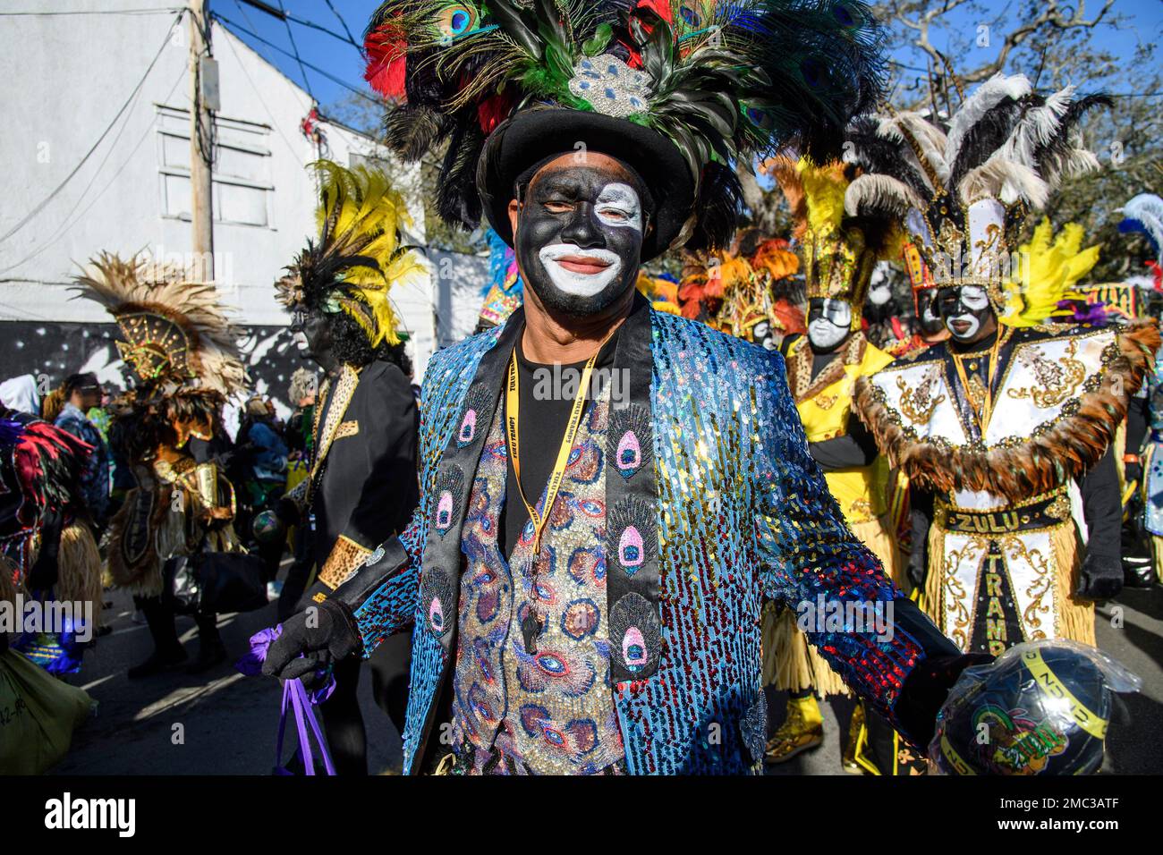 Members of the Krewe of Zulu march during Mardi Gras on Tuesday, Mar 1 ...