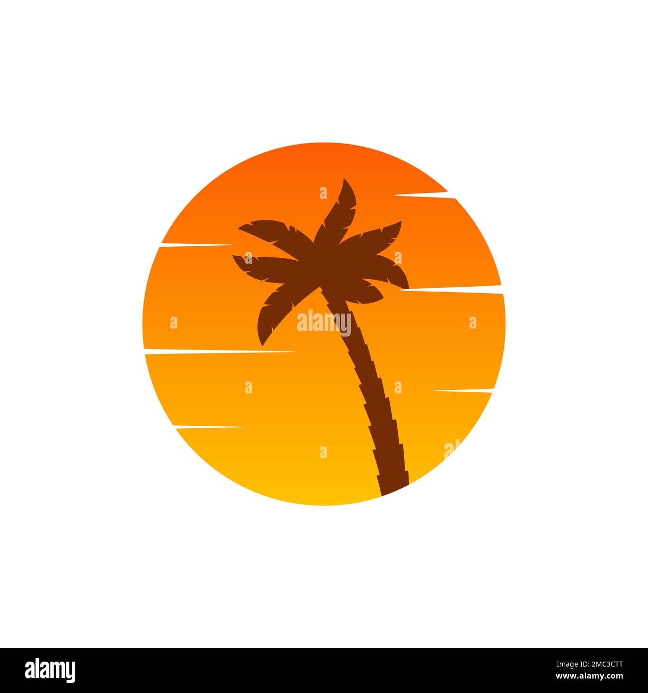 Palm sunset circle golden summer vector design travel icon. Palm golden ...