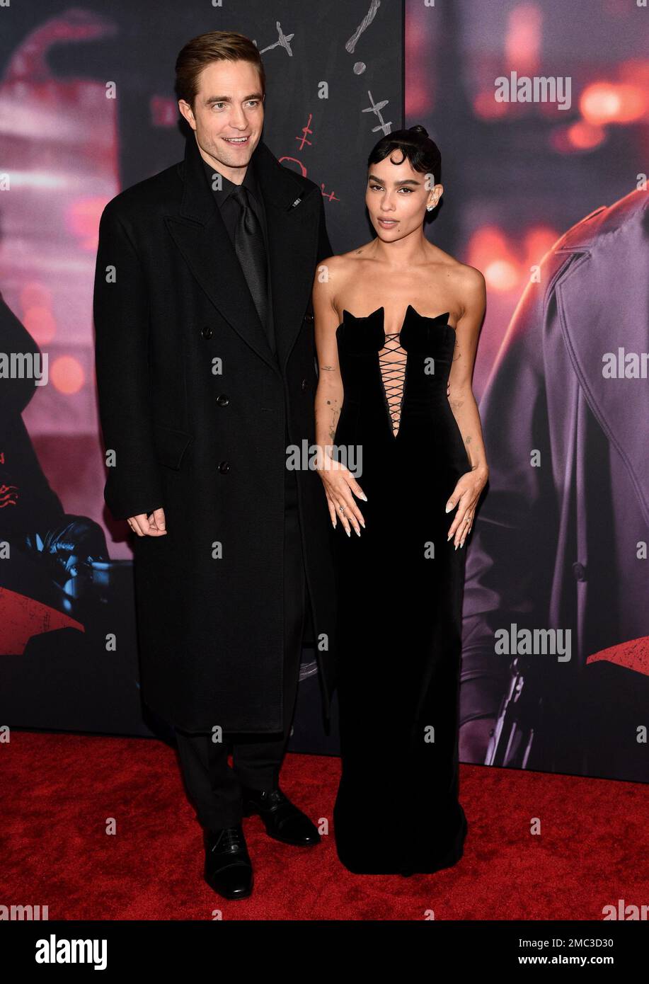 Robert Pattinson, left, and Zoe Kravitz attend the world premiere of ...