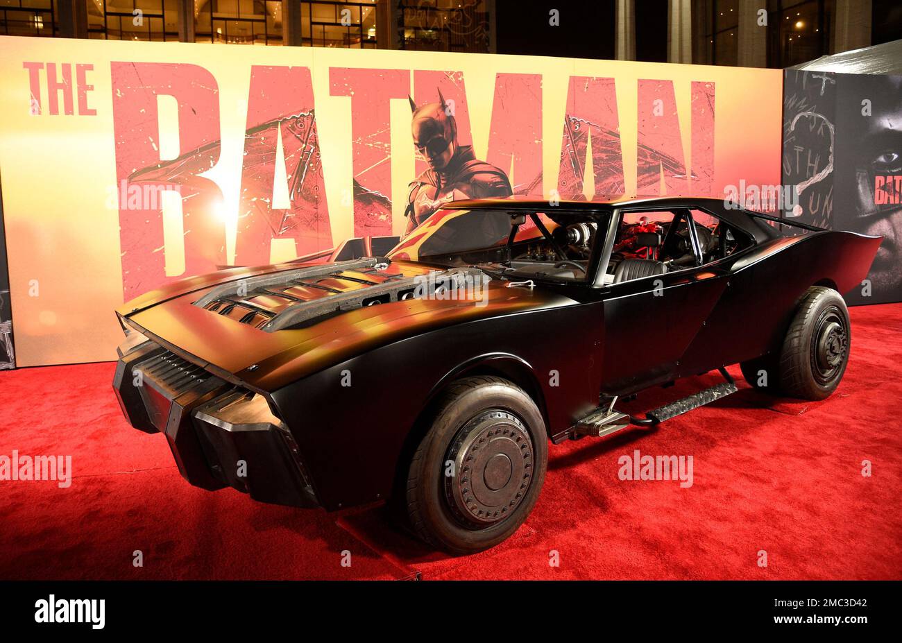 A batmobile from "The Batman" appears at the film's world premiere at ...