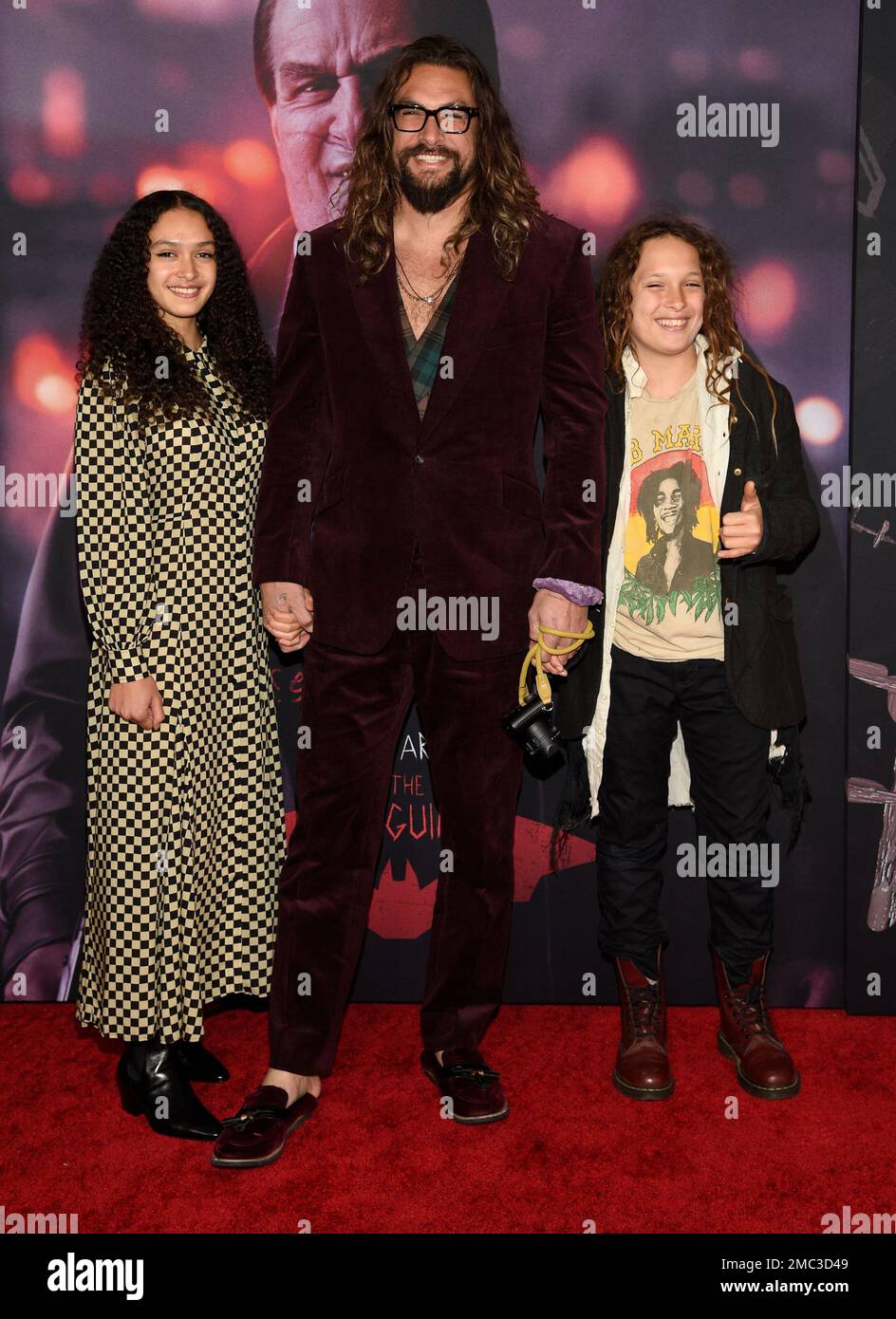 Jason Momoa, center, and his children Lola Iolani Momoa, left, and ...