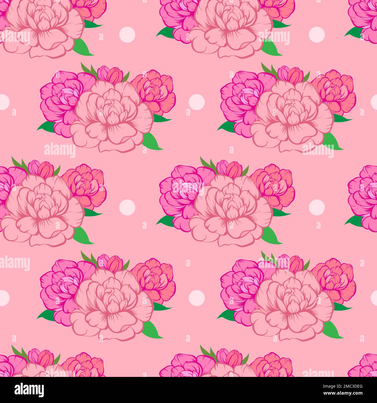 Abstract Pink Hand Drawing Roses Flowers and Leaves Seamless Vector ...