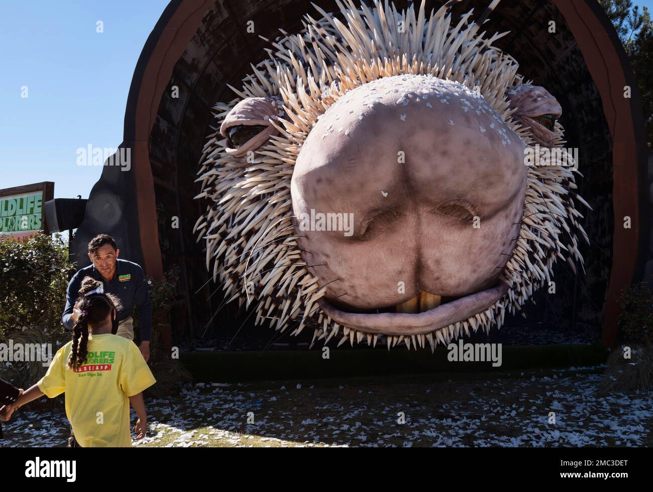 Wildlife Ambassador Marco Wendt talks with a Los Angeles student by a ...