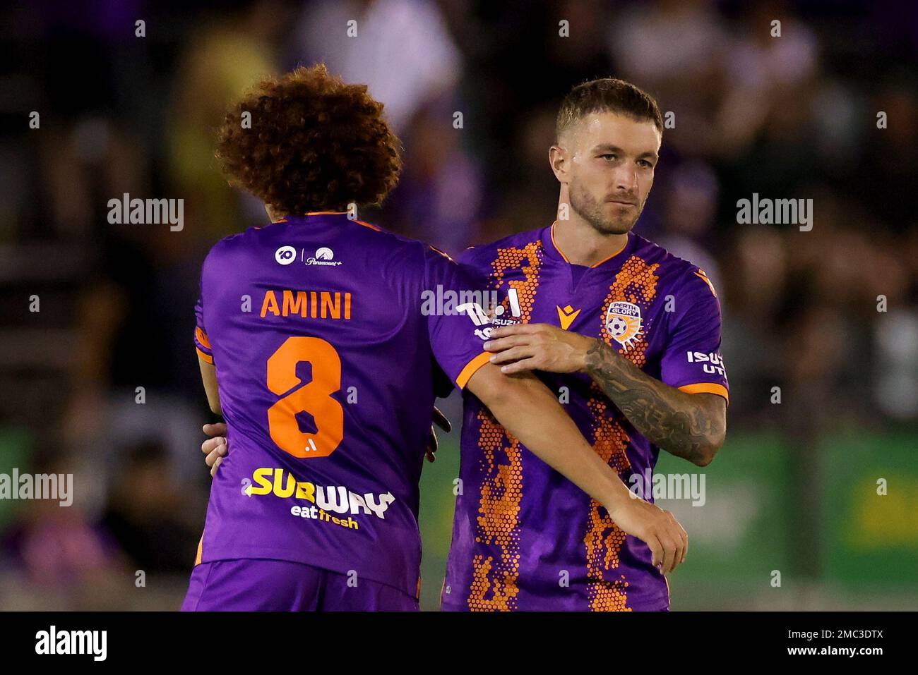 Adam Taggart and Mustafa Amini of the Glory congratulate each other ...