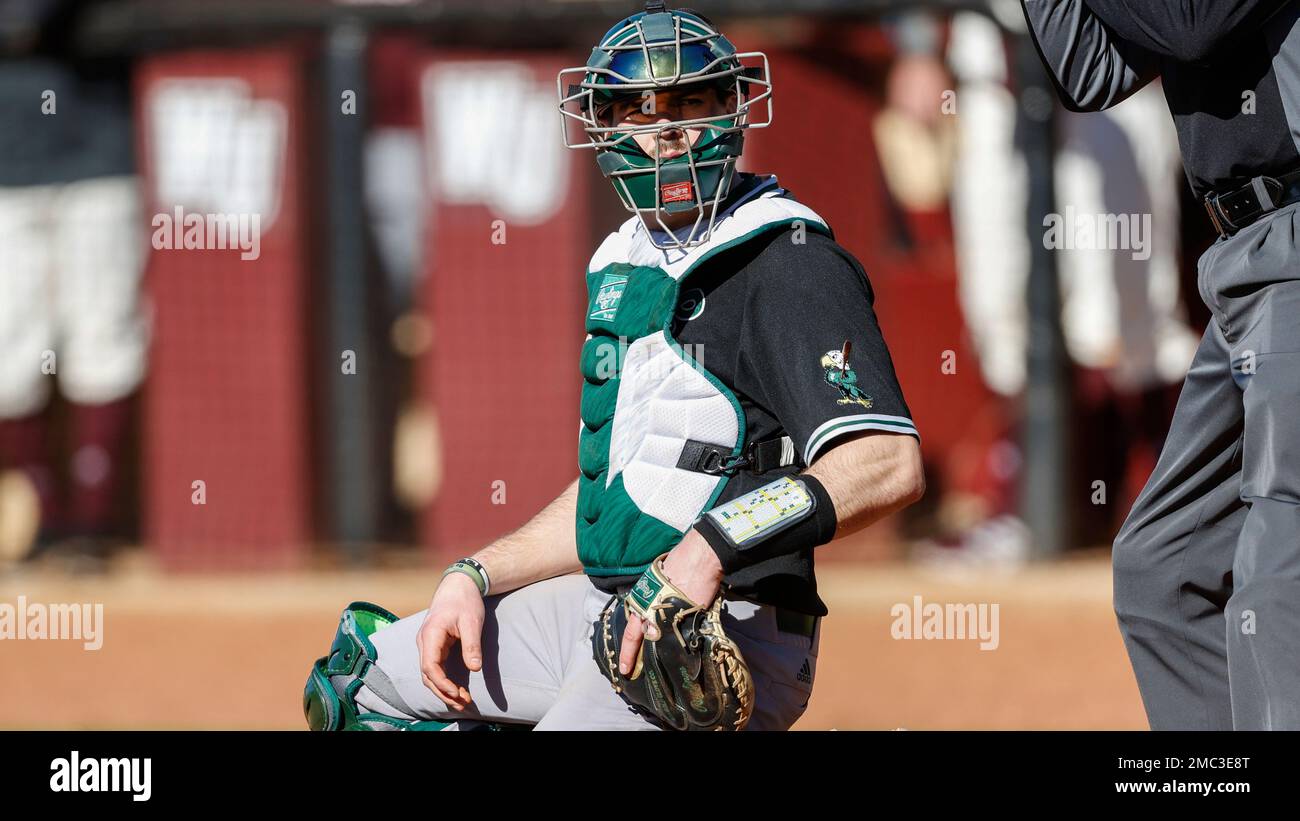 Eastern Michigan catcher Eli Gora in action against Winthrop during an ...
