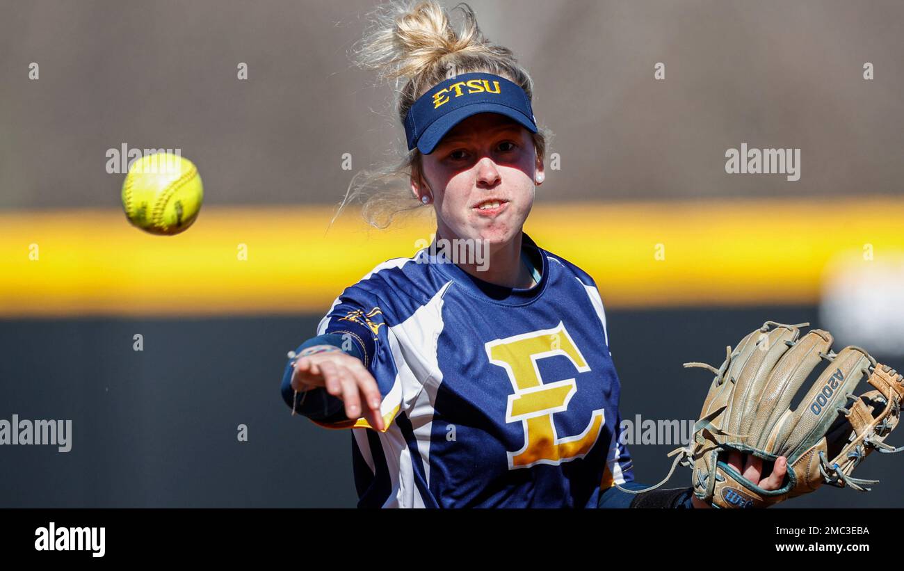 ETSU infielder Riley Nayadley throws before an NCAA softball game ...